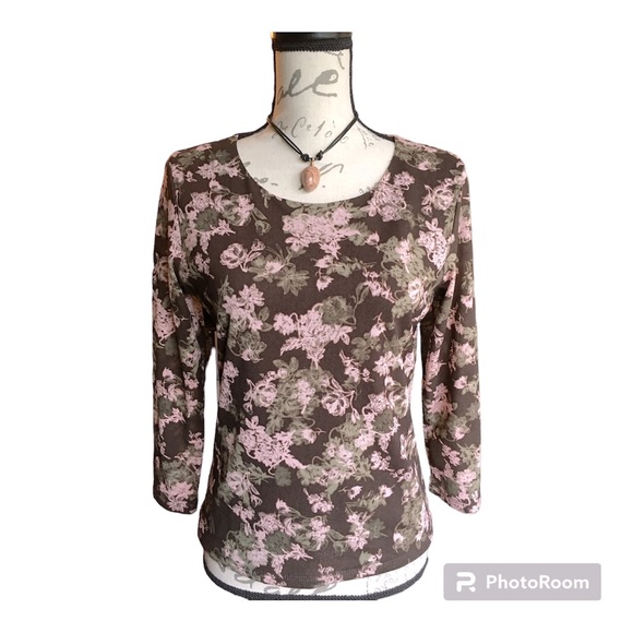 Rena Rowan | Tops | Rena Rowan Pink Brown Floral Blouse Large Euc ...